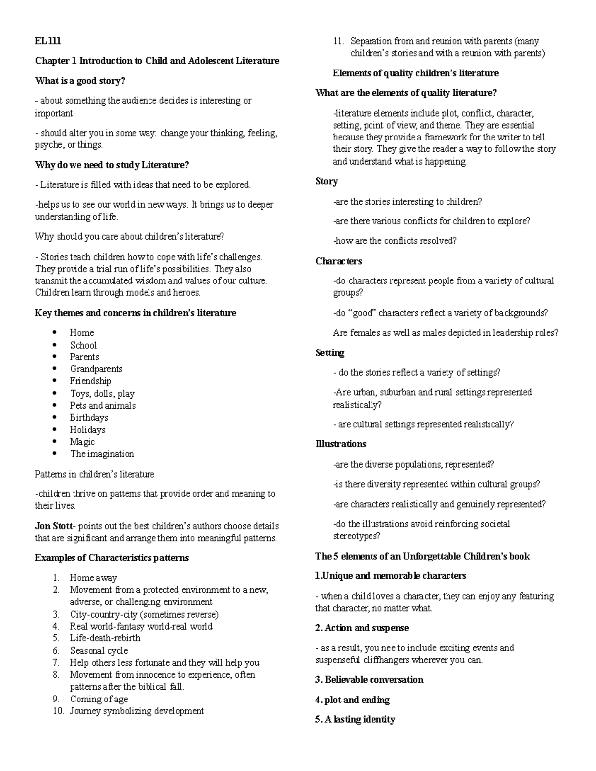 Chapter 1: Exploring Child & Adolescent Literature - Key Elements ...