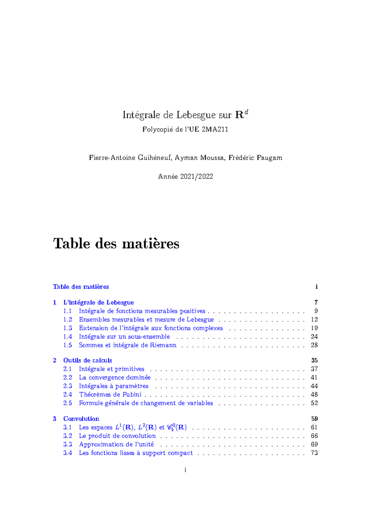 Poly 2MA211: Notes de Cours sur la Mesure de Lebesgue - Studocu