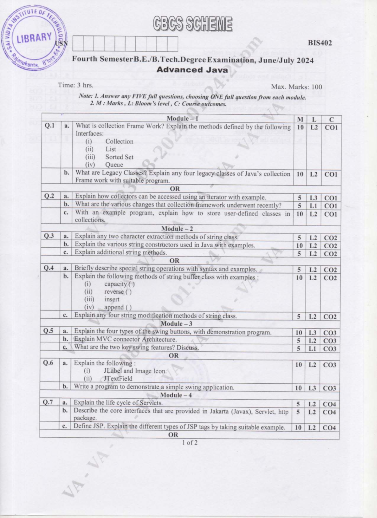 Advanced Java BIS402 Fourth Semester Exam Guide 2024 - Studocu