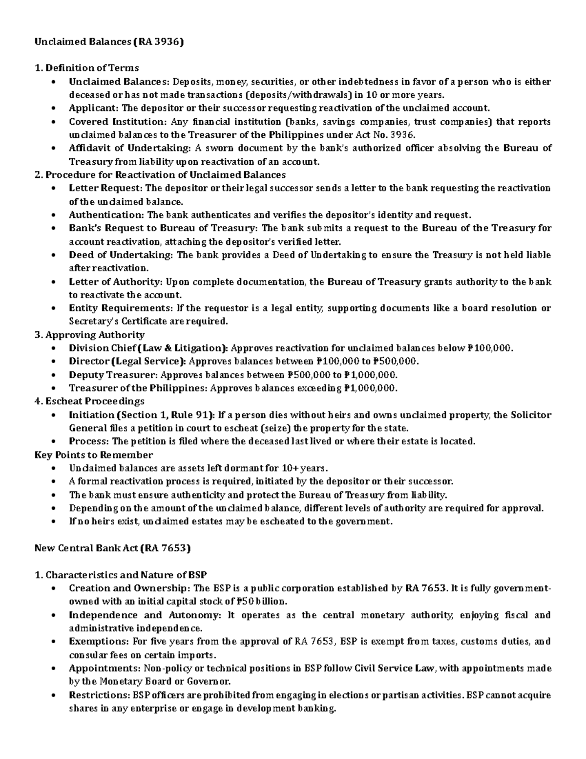 Rflib Reviewer - Unclaimed Balances (RA 3936) 1. Definition of Terms ...