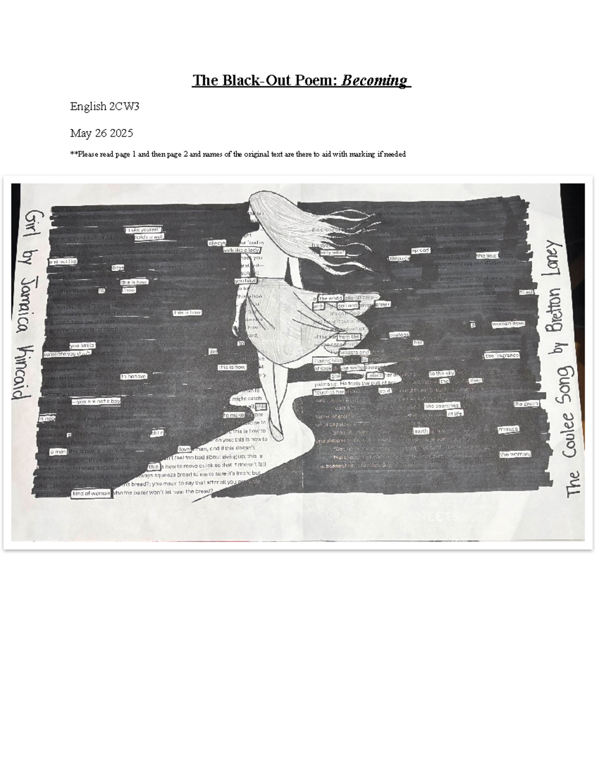 Critical Statement: Blackout Poem Analysis for English 2CW3 - Studocu