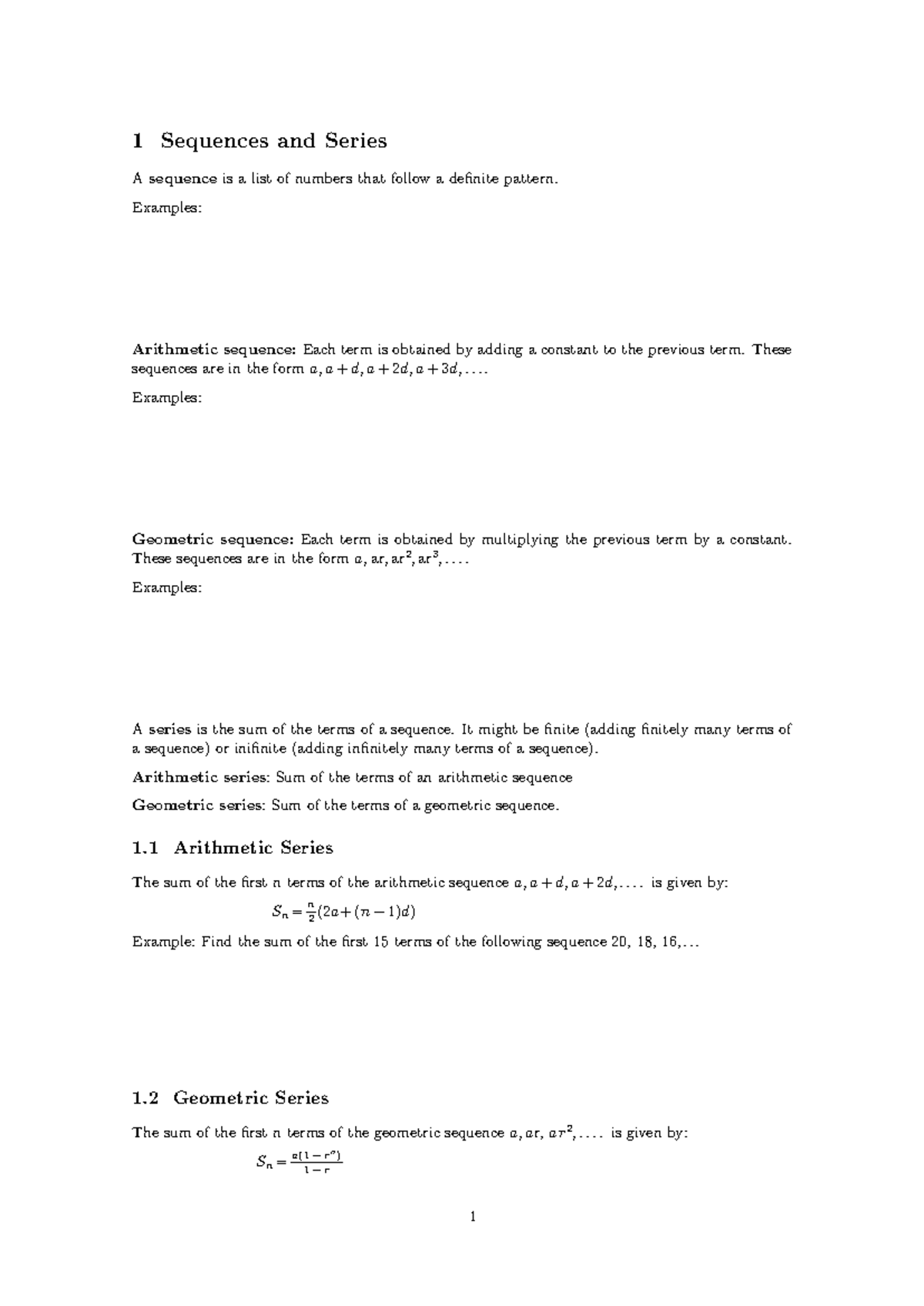 Financial Math(Before Lecture 3) - 1 Sequences and Series A sequence is ...