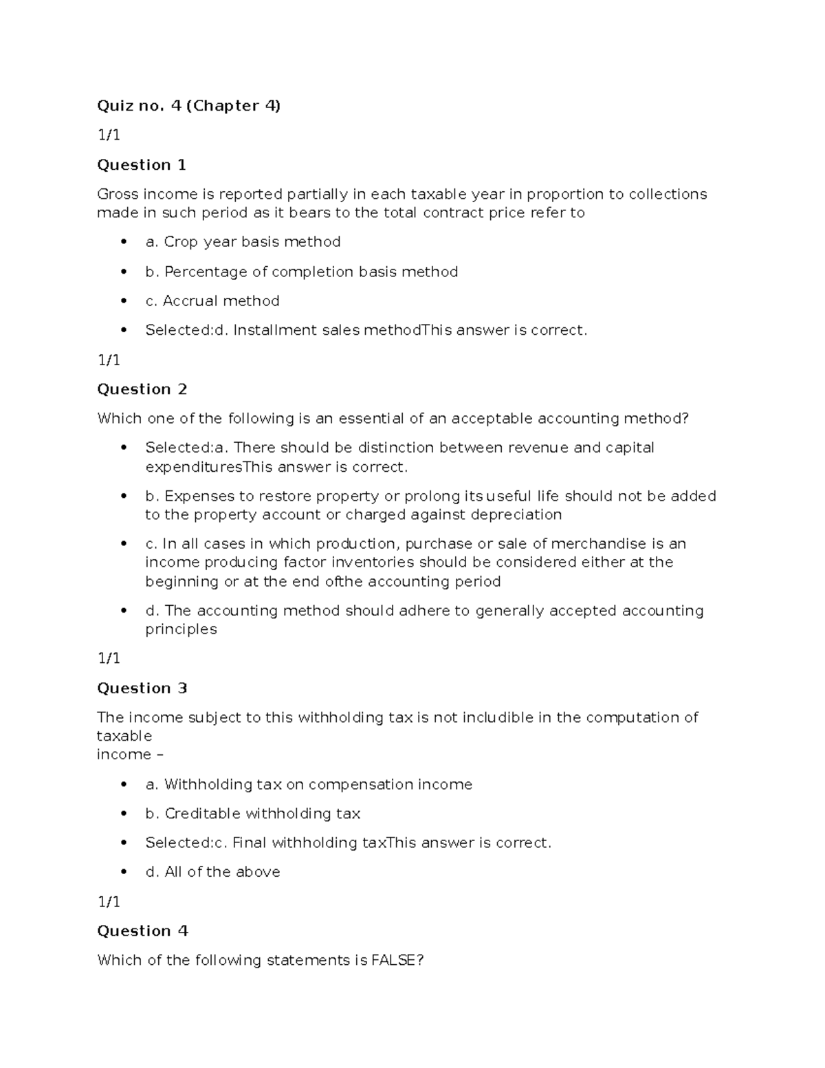 Quiz No. 4 Answer Key, Corrections & Key Concepts Review - Studocu