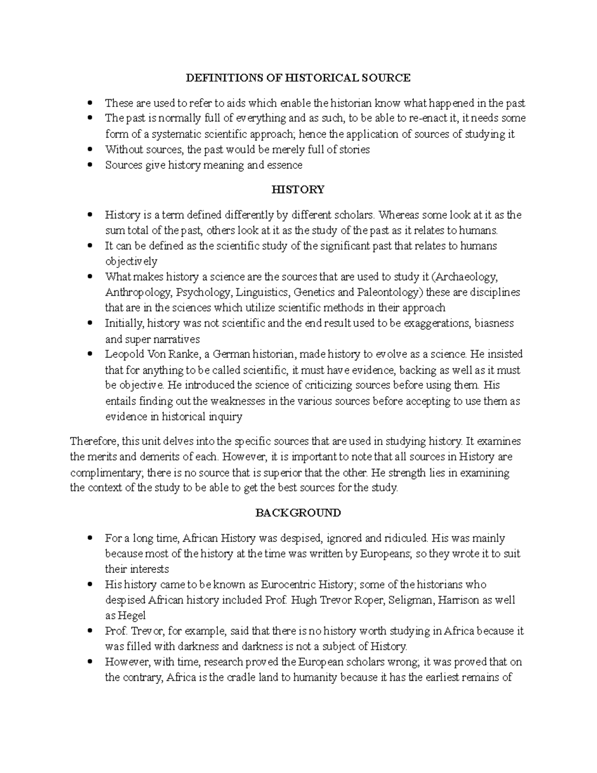 HIST 101: Understanding the Sources of African History and Their ...