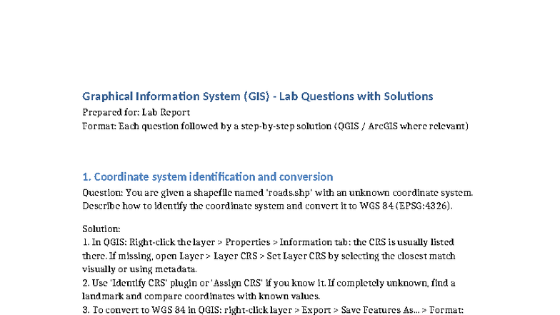 GIS Lab Report: QGIS & ArcGIS Solutions for Key Exercises - Studocu