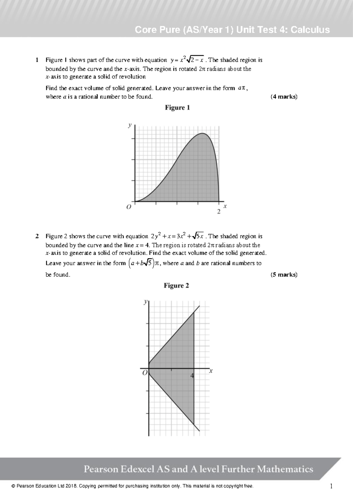 Core Pure 1) Unit Test 4: Calculus - Volume of Solids of Revolution ...
