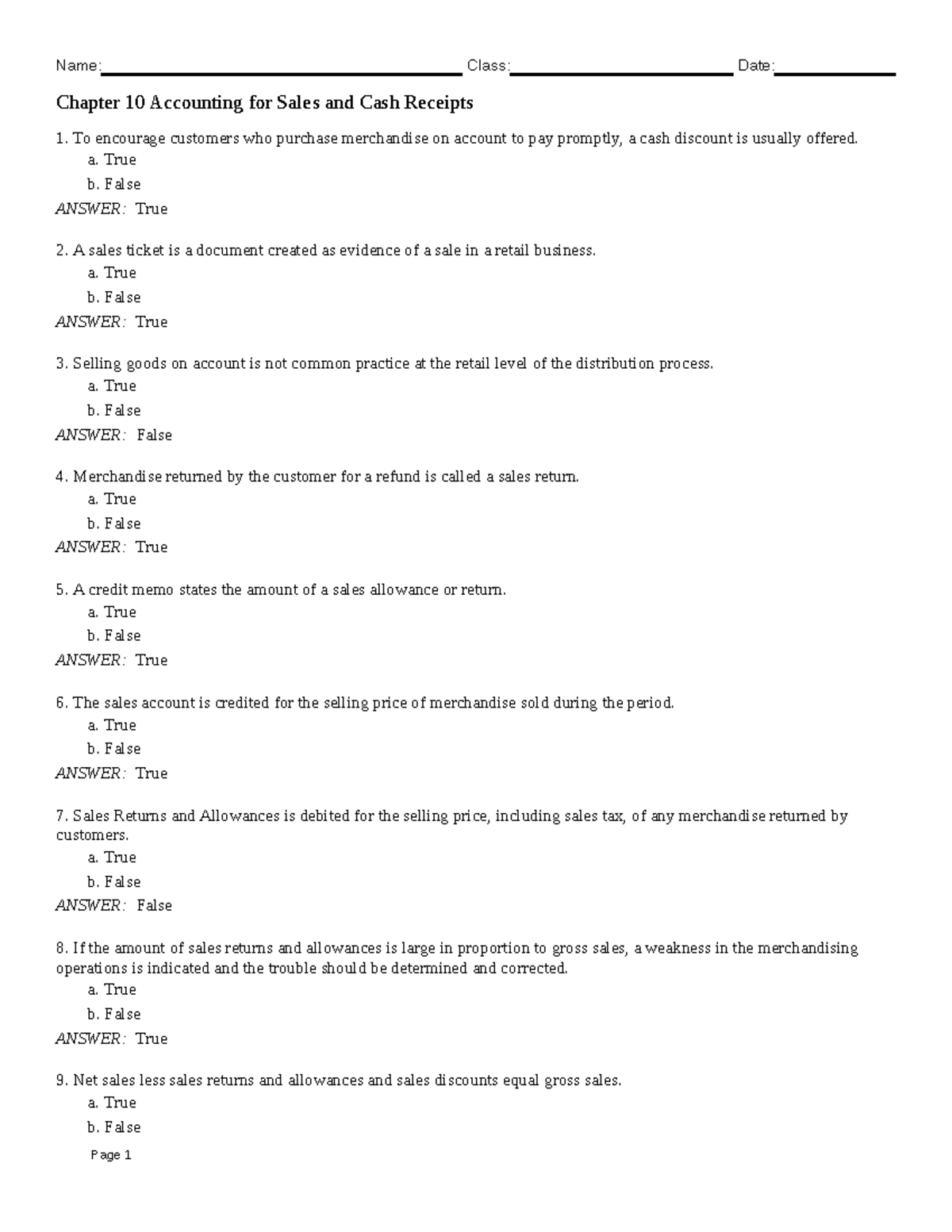 Chapter 10: Accounting for Sales and Cash Receipts Overview - Studocu