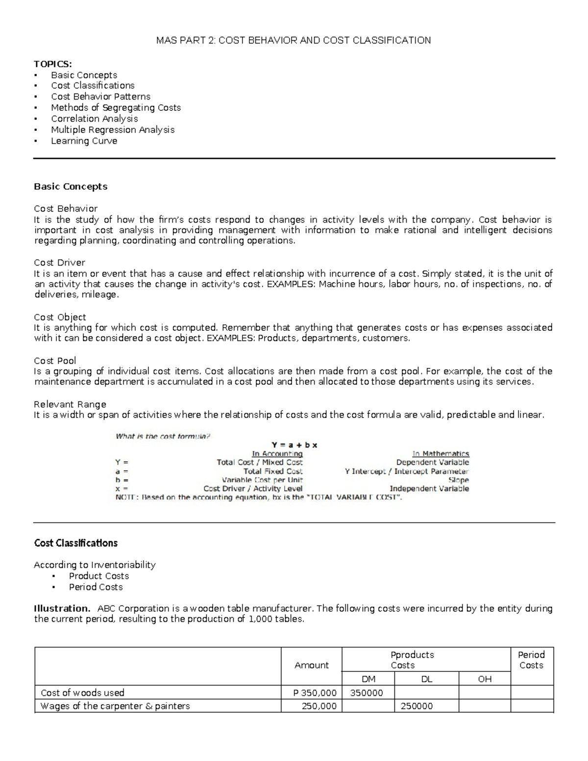 MAS PART 2 2 - This is it - TOPICS: • Basic Concepts • Cost ...