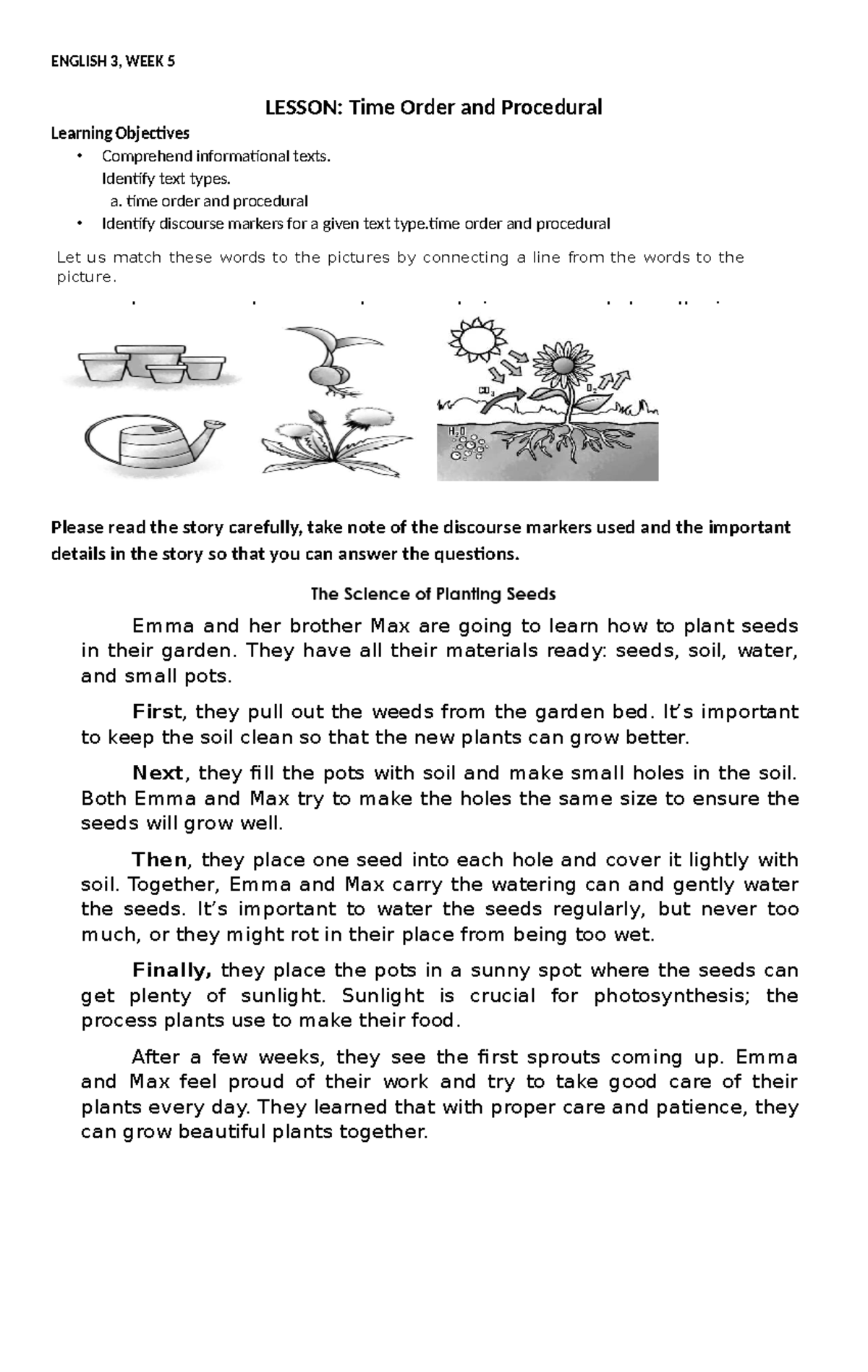 ENGLISH 3, WEEK 5 LESSON: Time Order & Procedural Learning - Studocu