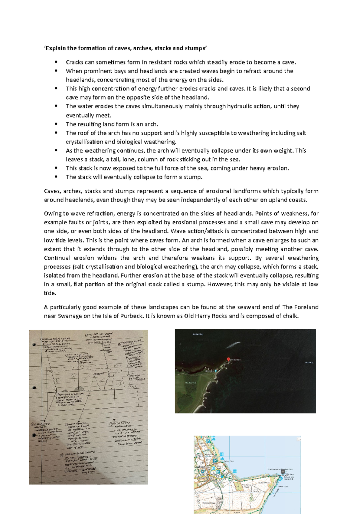 Formation of Caves, Arches, Stacks, and Stumps: A Coastal Study - Studocu