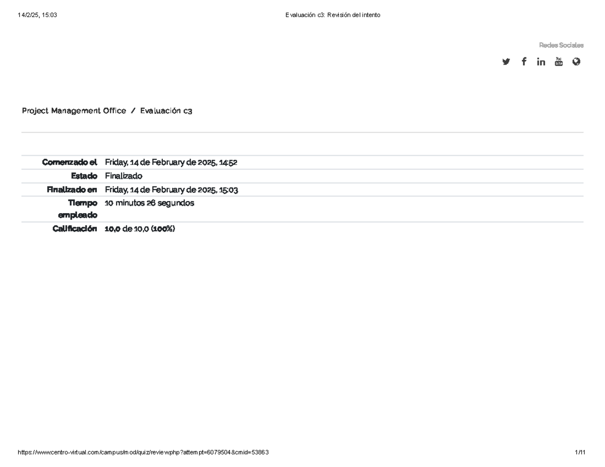Evaluación c3: Revisión del Intento en Gestión de Proyectos Sociales ...