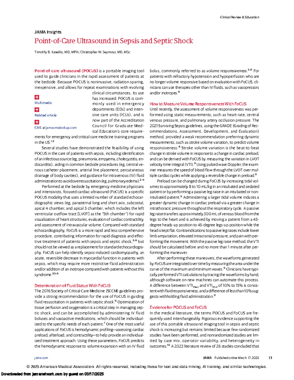 JAMA Clinical Review: POCUS & FoCUS in Sepsis Management (2025) - Studocu
