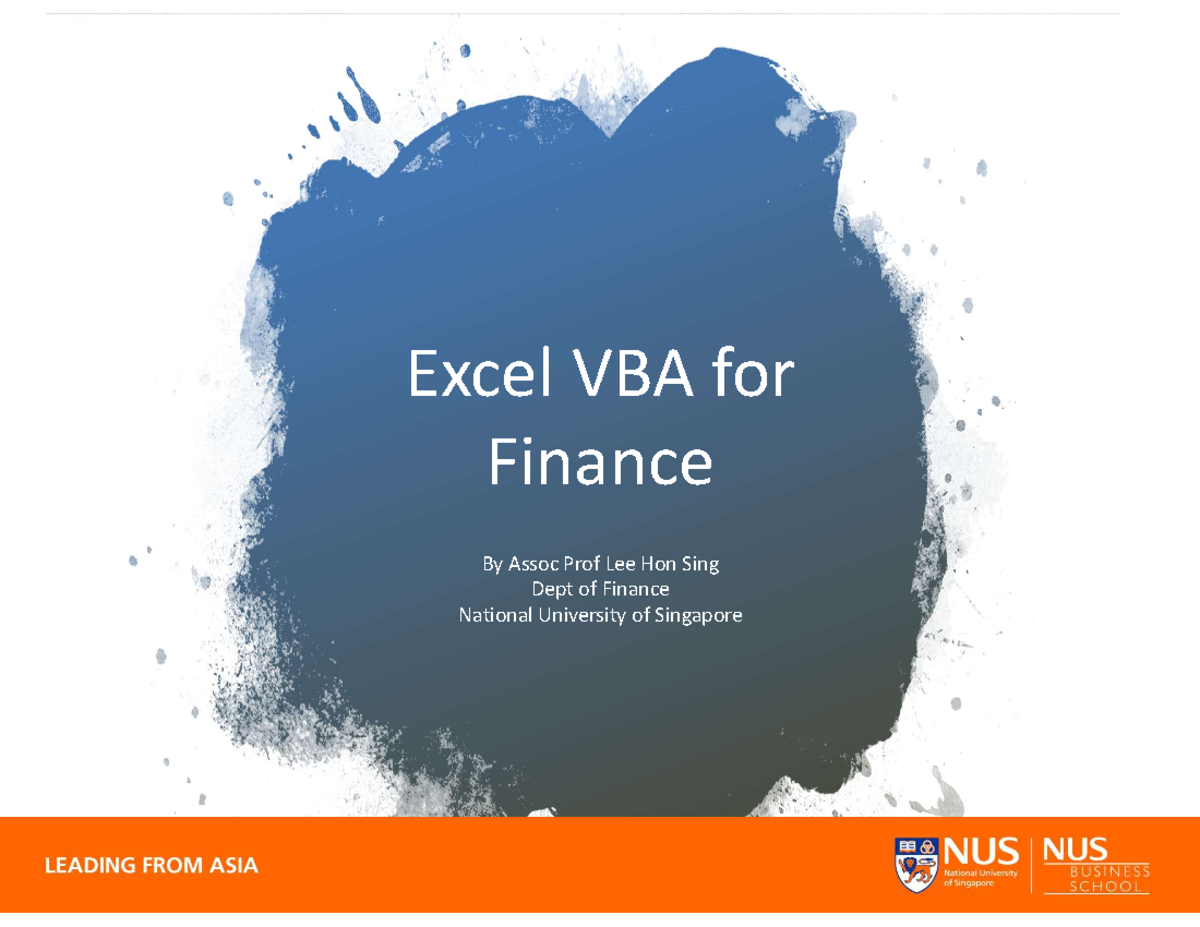 VBA Lessons for Finance (FIN 101) - Instructor: Assoc Prof Lee - Studocu
