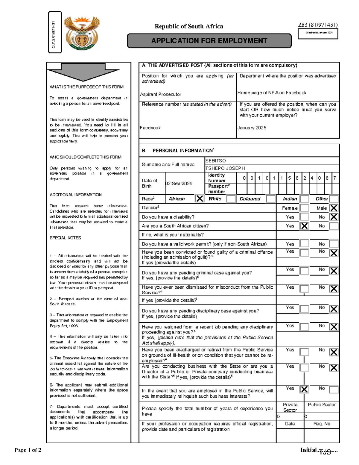 Editable Approved Z83 Application Form - Updated 6 Nov 2020 - Studocu