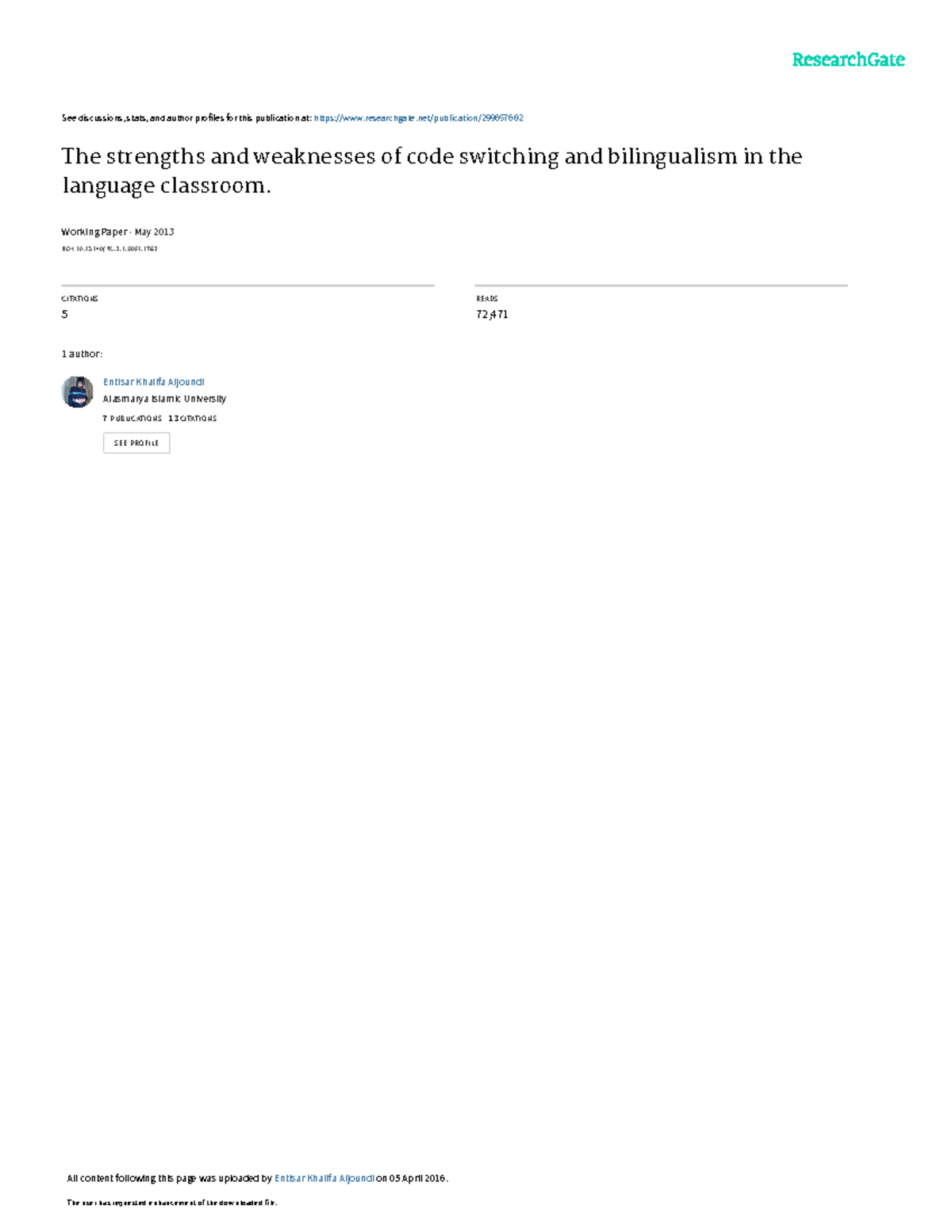 The Strengths and Weaknesses of Code Switching & Bilingualism in the Language - Studocu