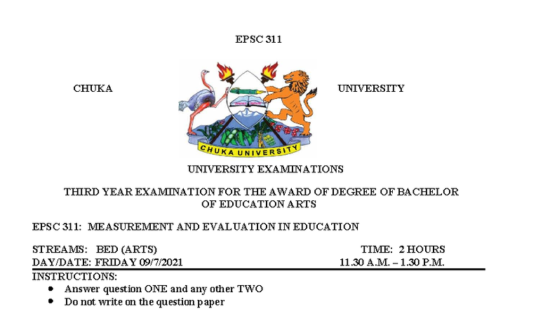 EPSC 311 - Measurement and Evaluation in Education Past Paper - Studocu