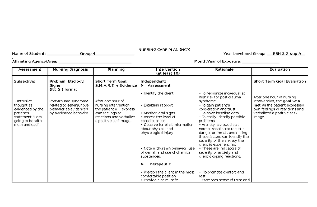 Nursing Care Plan for Bipolar Disorder - BSN 3 Group A - Studocu