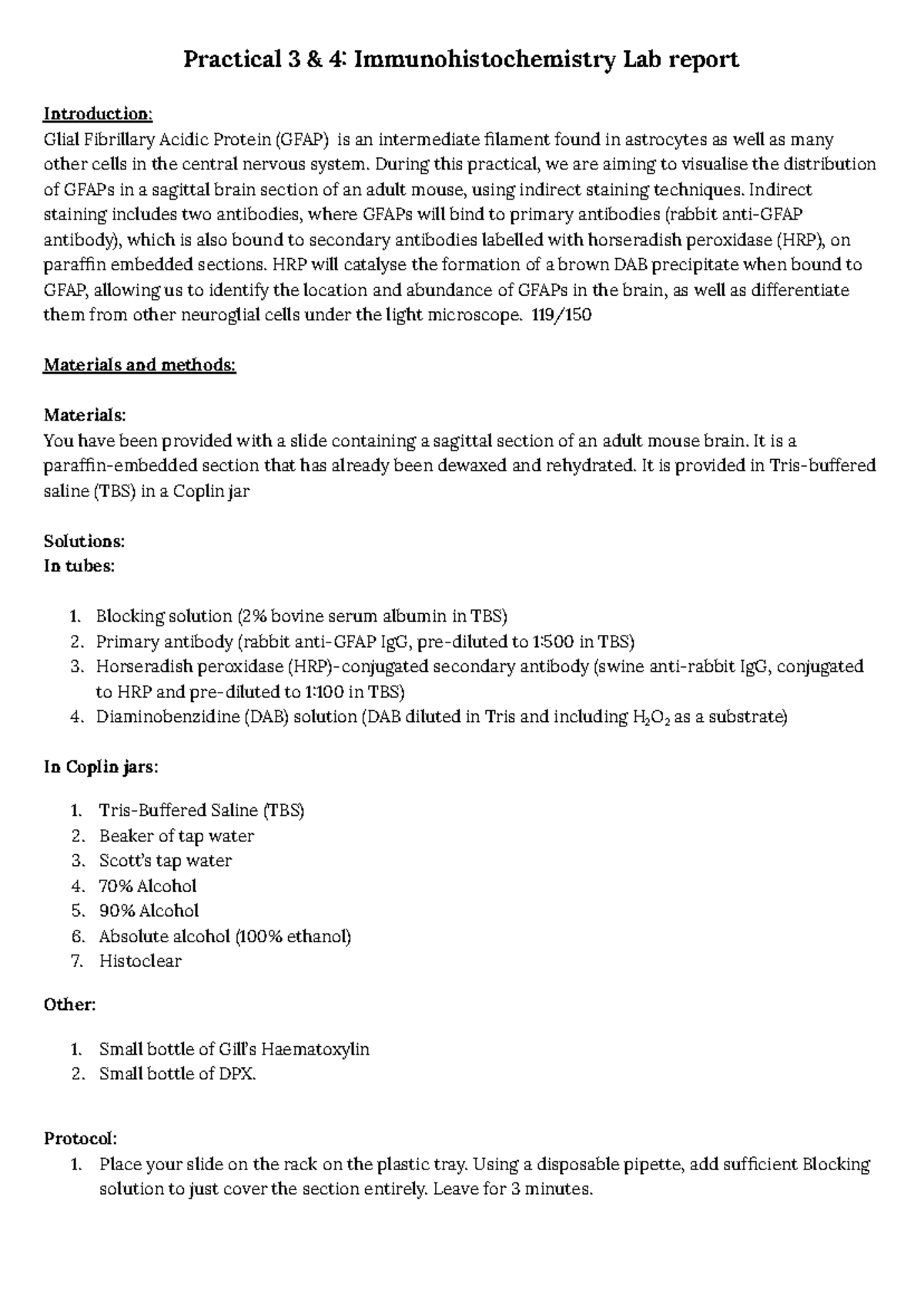 Summative Immunohistochemistry Lab report - Practical 3 & 4 ...