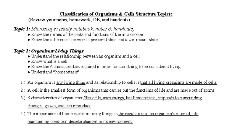 Microscope & Classification of Organisms Study Sheet - Studocu