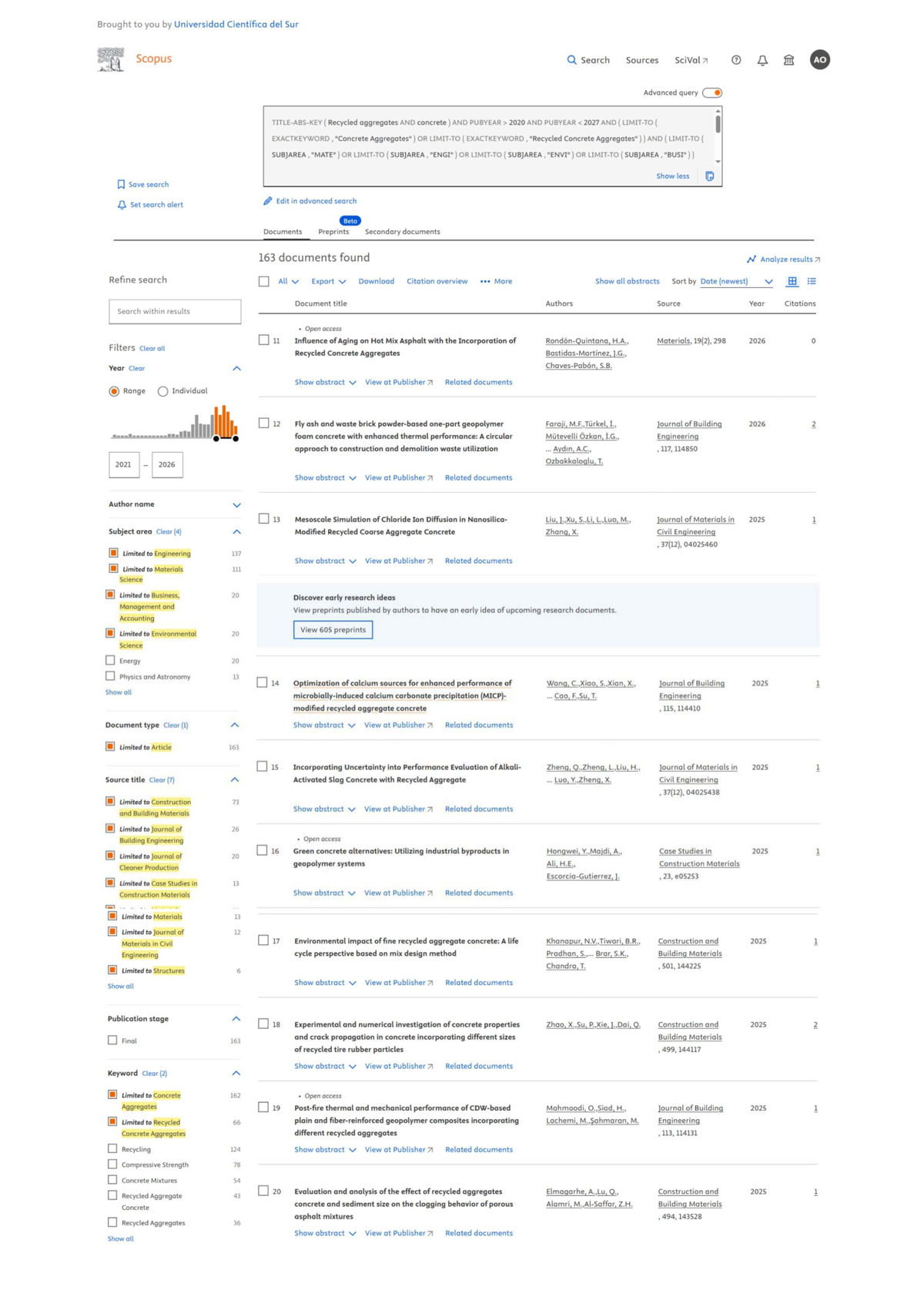 Scopus Search Sources: Advanced Query on Recycled Aggregates in ...