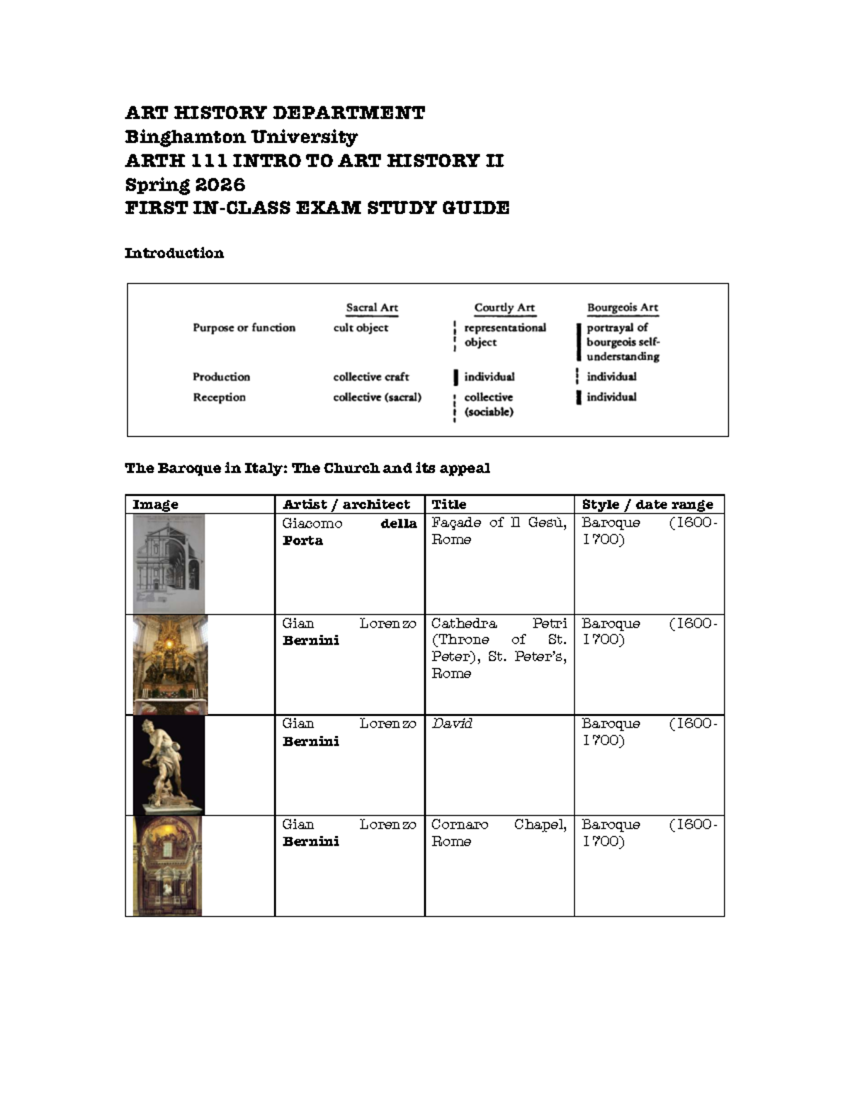 ARTH 111 Spring 2026: Intro to Art History II First Exam Study Guide ...