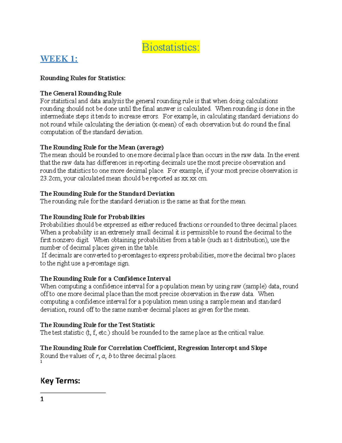 Bio Stats Notes - Biostatistics: WEEK 1: Rounding Rules for Statistics ...