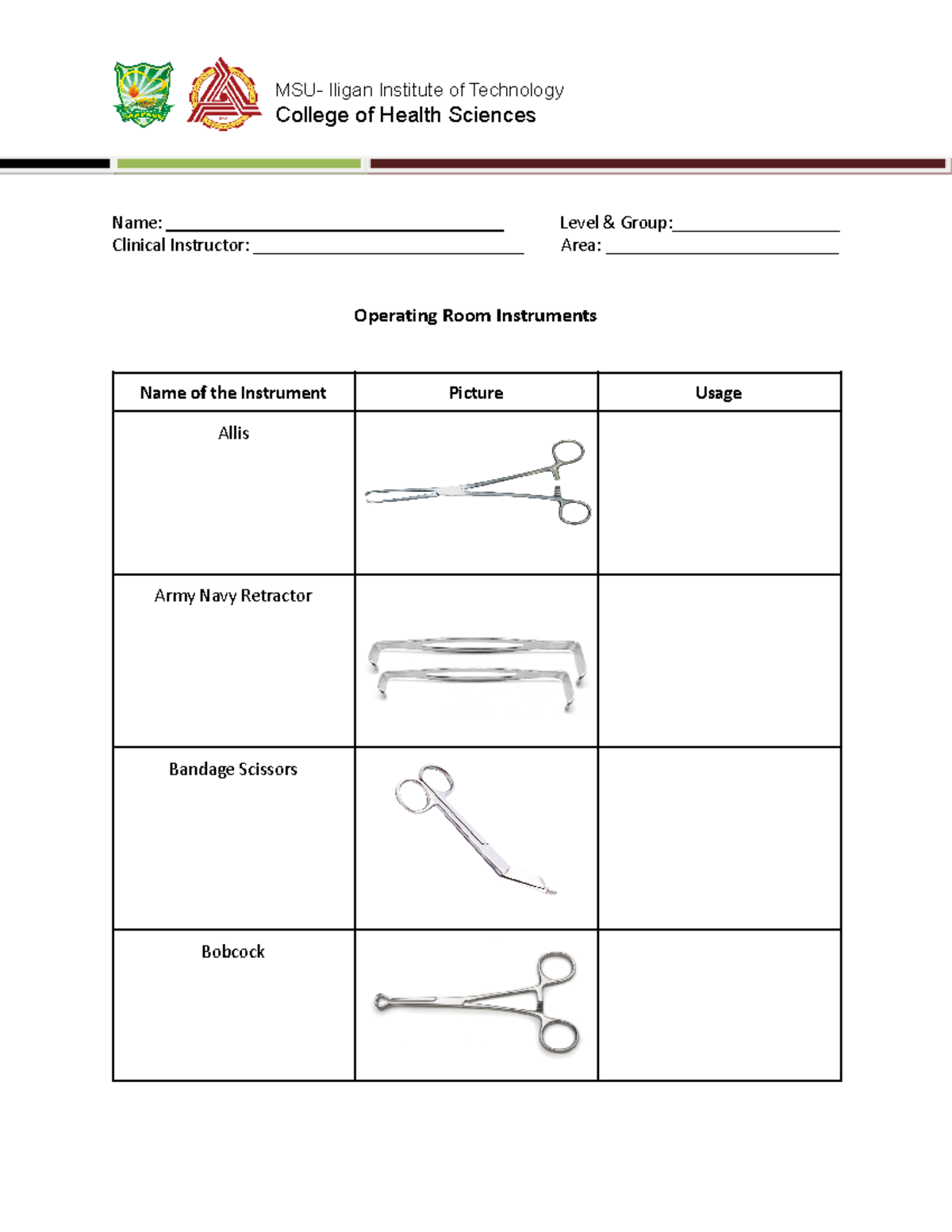 Operating Room Instruments Overview: Essential Tools in Surgery - Studocu