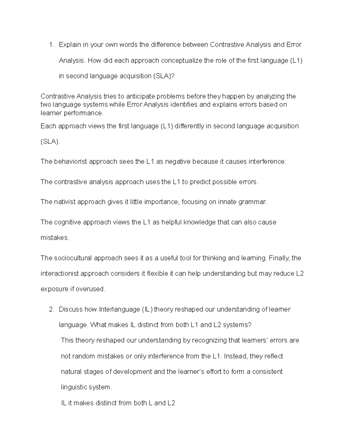 SLA Approaches: Contrastive & Error Analysis Insights (UNIT 3) - Studocu