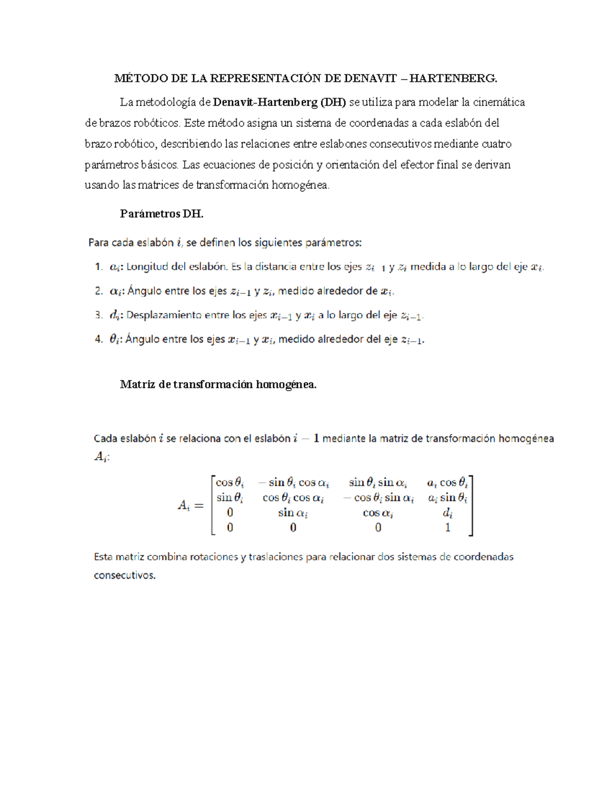 Método de Representación de Denavit-Hartenberg para Robótica - Studocu