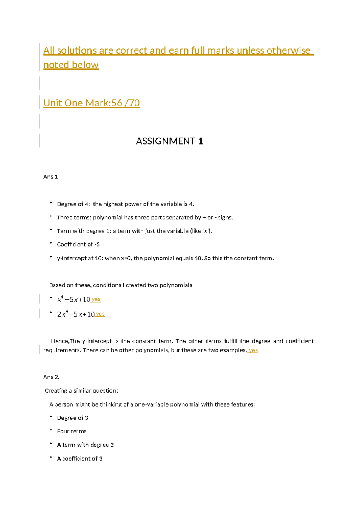 MHF4U 1.15 Assignment: Polynomial Functions and Their Properties - Studocu