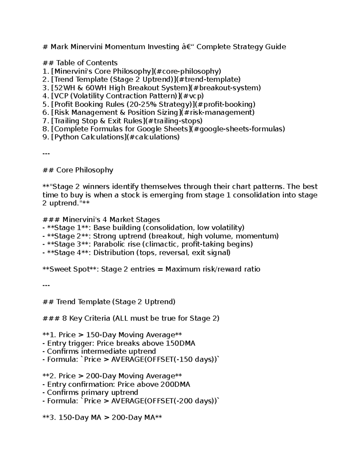 Mark Minervini Momentum Investing Strategy Guide (FIN 101) - Studocu