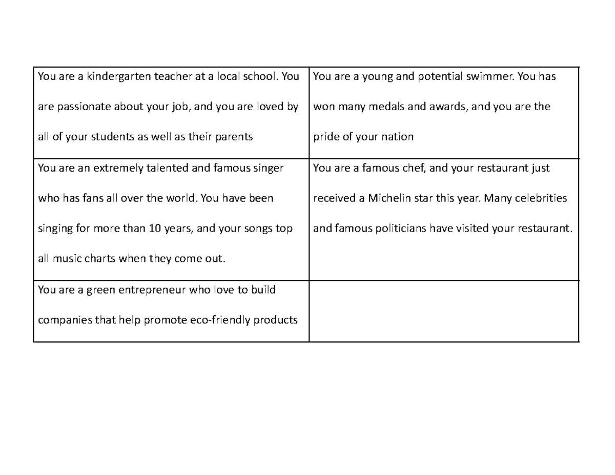 [sample] The Balloon Debate - Characters - You are a kindergarten ...