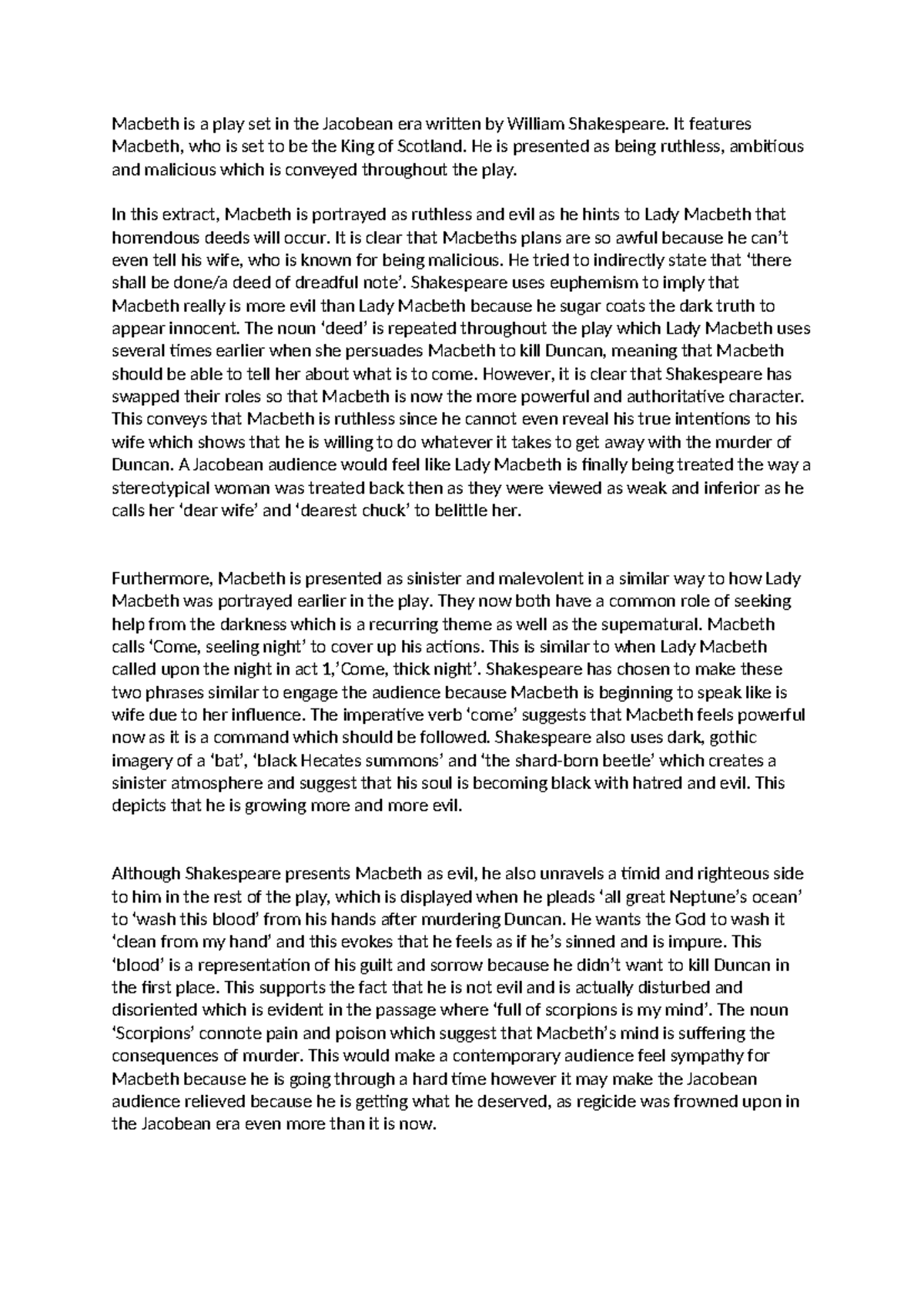 Macbeth Analysis Essay: Exploring Ambition and Morality - Studocu