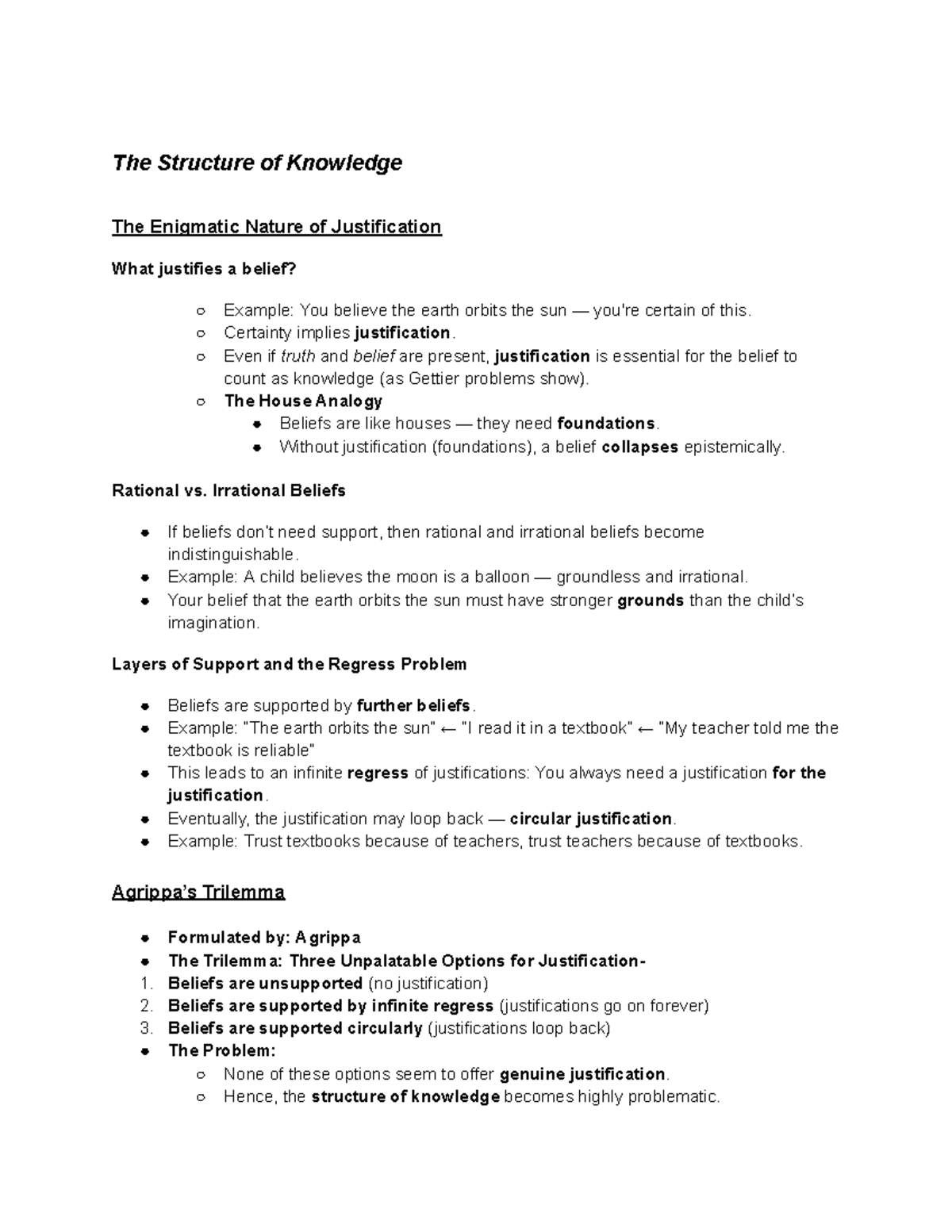 The Structure of Knowledge: Justification and Belief Analysis - Studocu