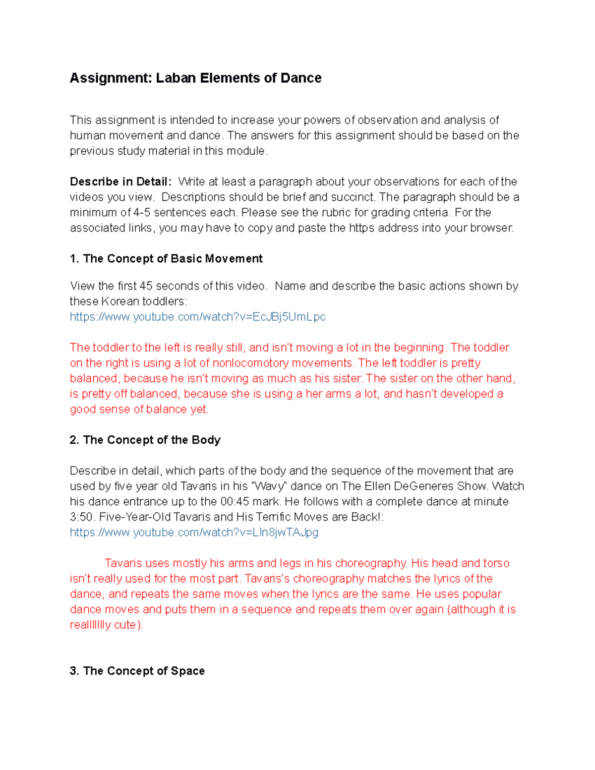 Laban Elements of Dance Analysis - DANC 101 Module 2 Assignment - Studocu
