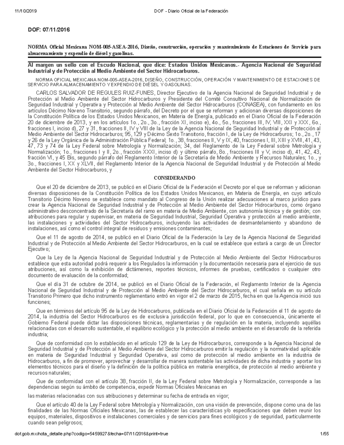 Norma Oficial Mexicana NOM-005-ASEA-2016: Diseño y Operación de Estaciones de Servicio - Studocu