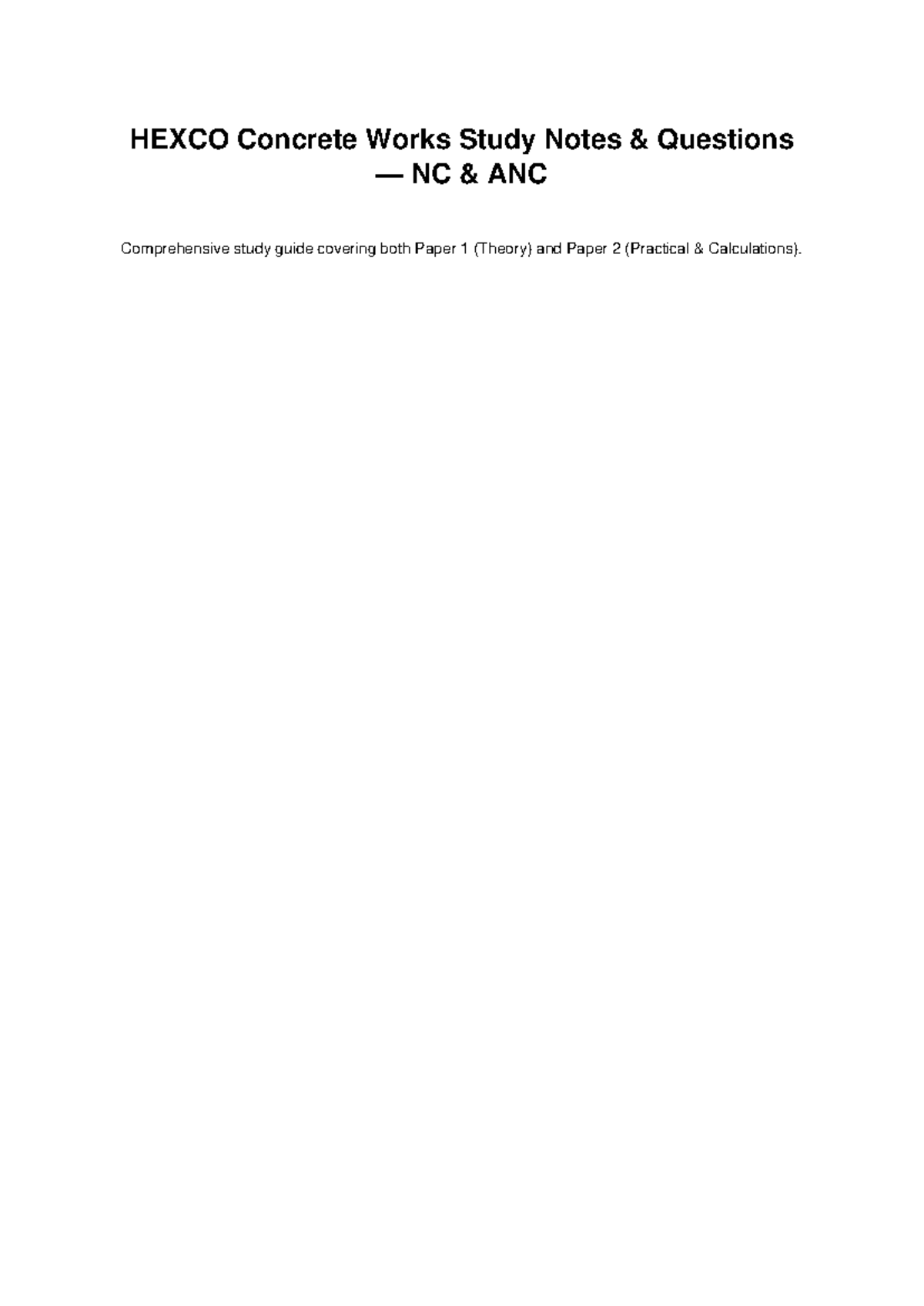 Hexco Concrete Works Study Notes NC ANC: Comprehensive Guide for Papers ...