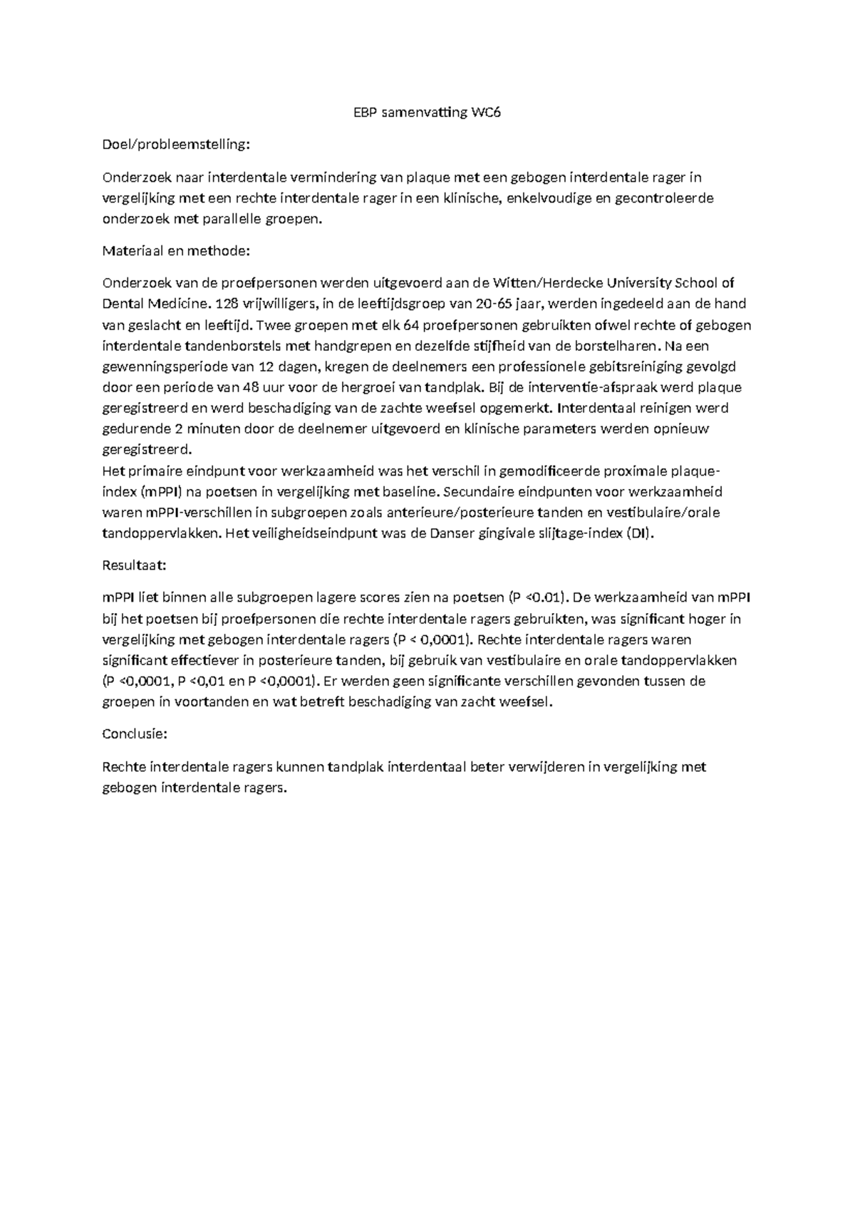EBP Samenvatting WC6: Effectiviteit van Interdentale Ragers in Plaque ...