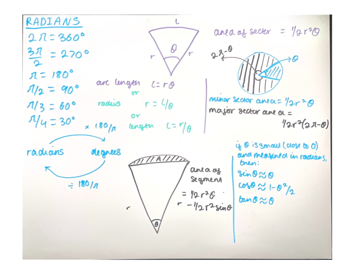 Radians - formulas - RADIANS L anea of sector 3r O r r O 2 r are length ...