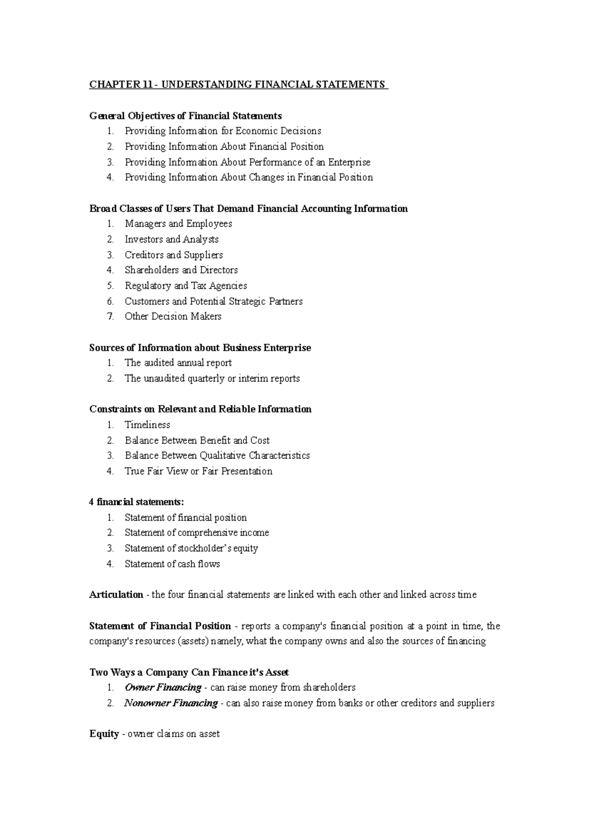 Finman Reviewer: Understanding Financial Statements & Analysis - Studocu