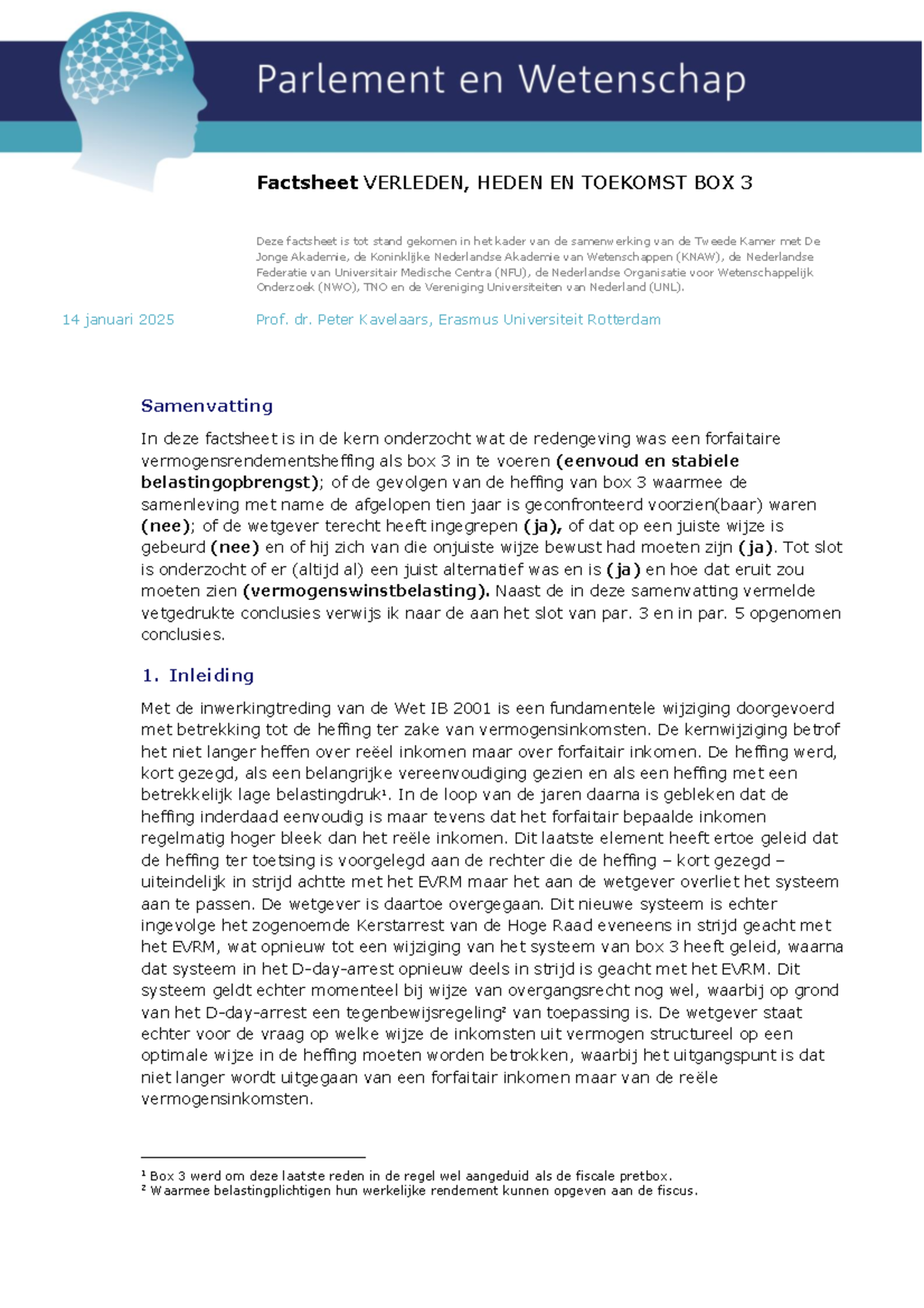 Factsheet Box 3: Verleden, Heden en Toekomst - Prof. Kavelaars ...