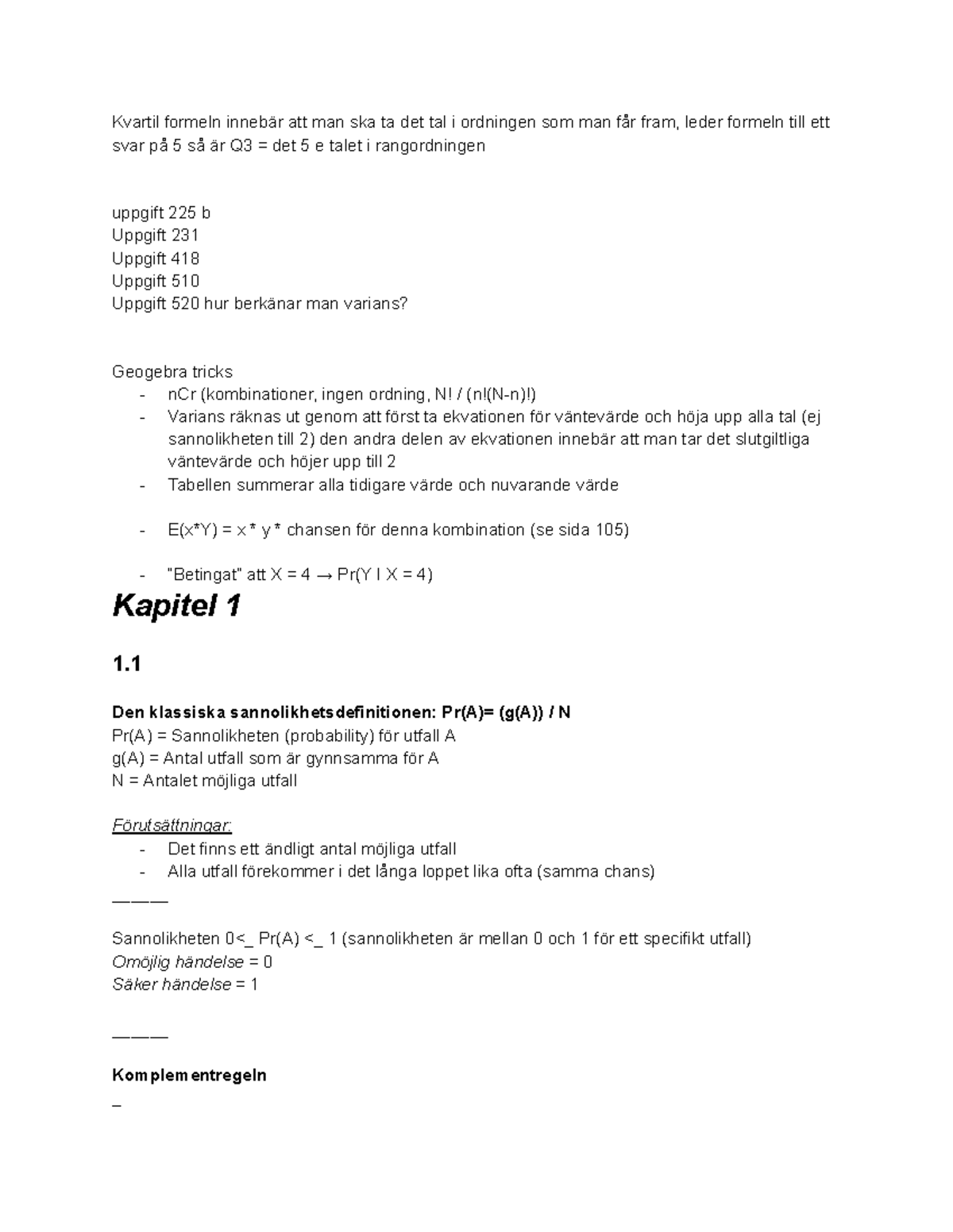 Statistisk Dataanalys Anteckningar - Kvartil formeln innebär att man ...