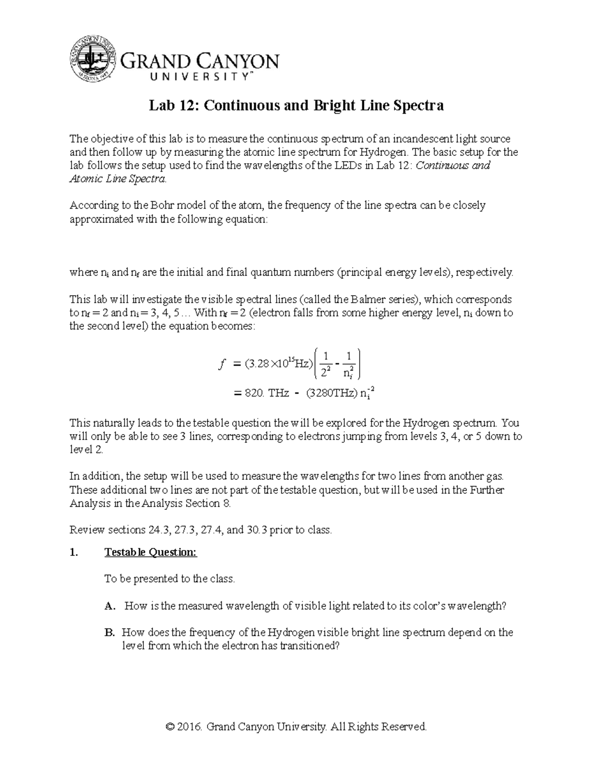 PHY 112L Lab 12: Exploring Continuous and Bright Line Spectra - Studocu