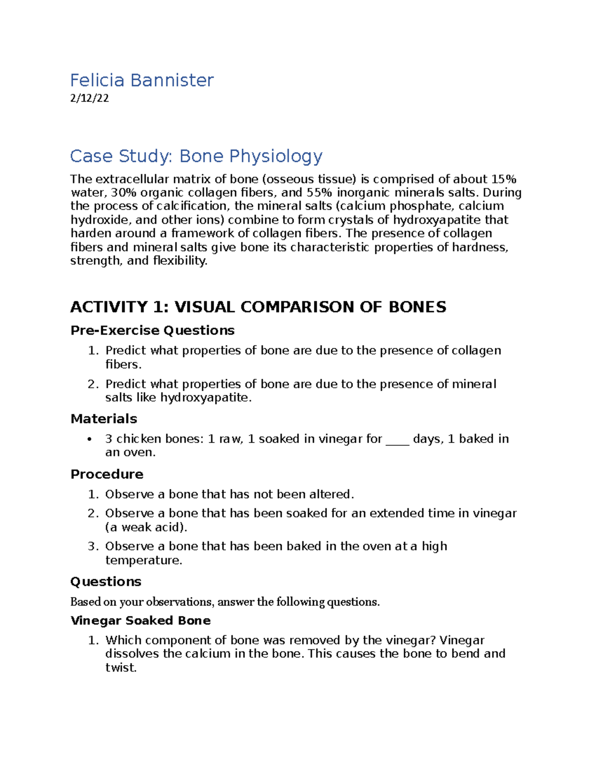 Bone Case Study - Physiology and Properties Analysis - Studocu