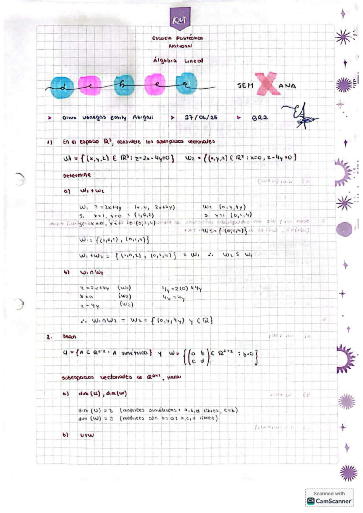 Título: SEM ANA 1111 - Deber de Álgebra Lineal: Semana 10 - Studocu