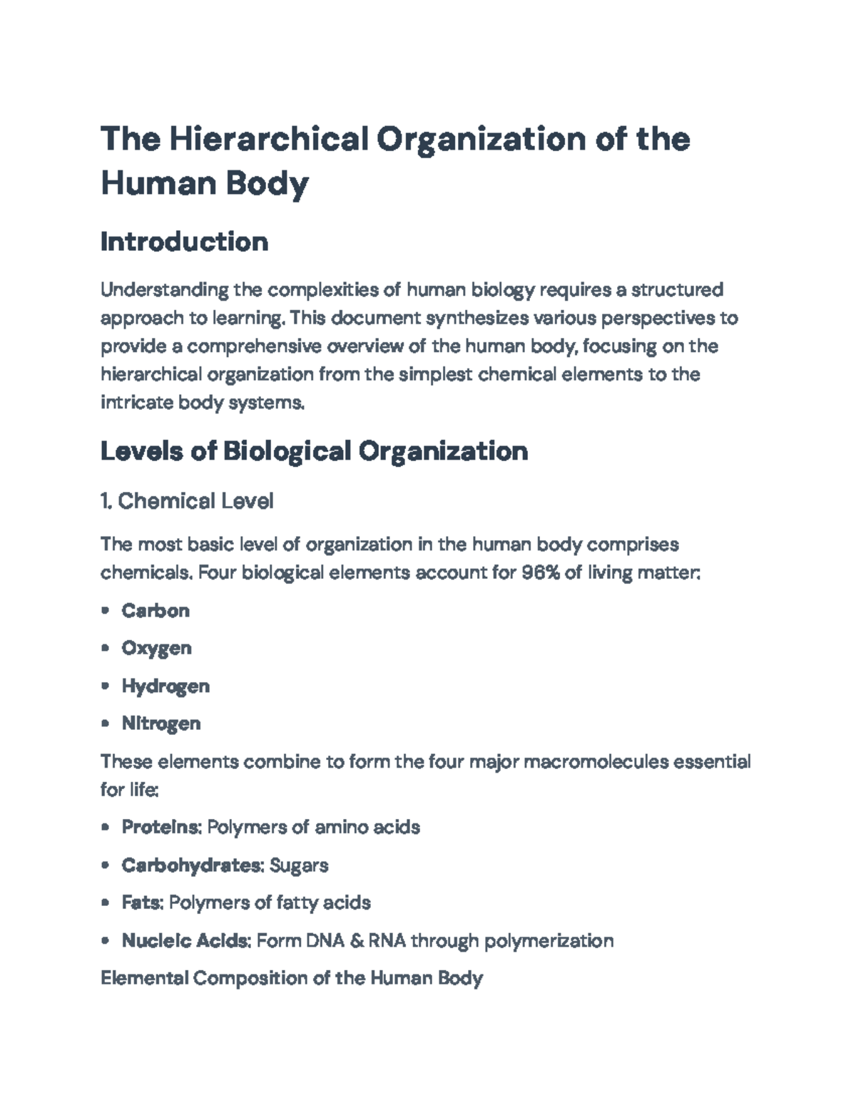 Hierarchical Organization of the Human Body: Levels & Functions - The ...