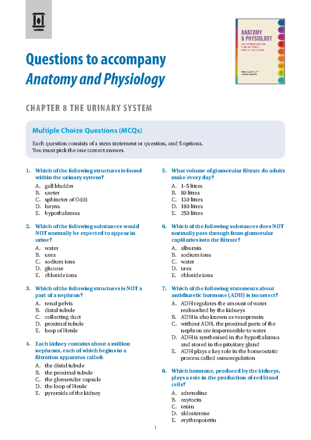 Self-Assessment Questions for Anatomy and Physiology: Chapter 8 - The ...