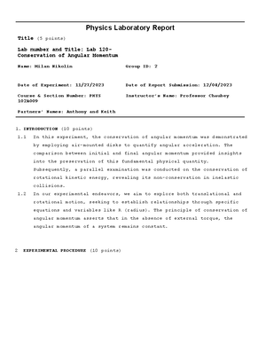 Lab 111 Projectile Motion - Physics Laboratory Report Title (5 points) Lab number and Title:Lab ...