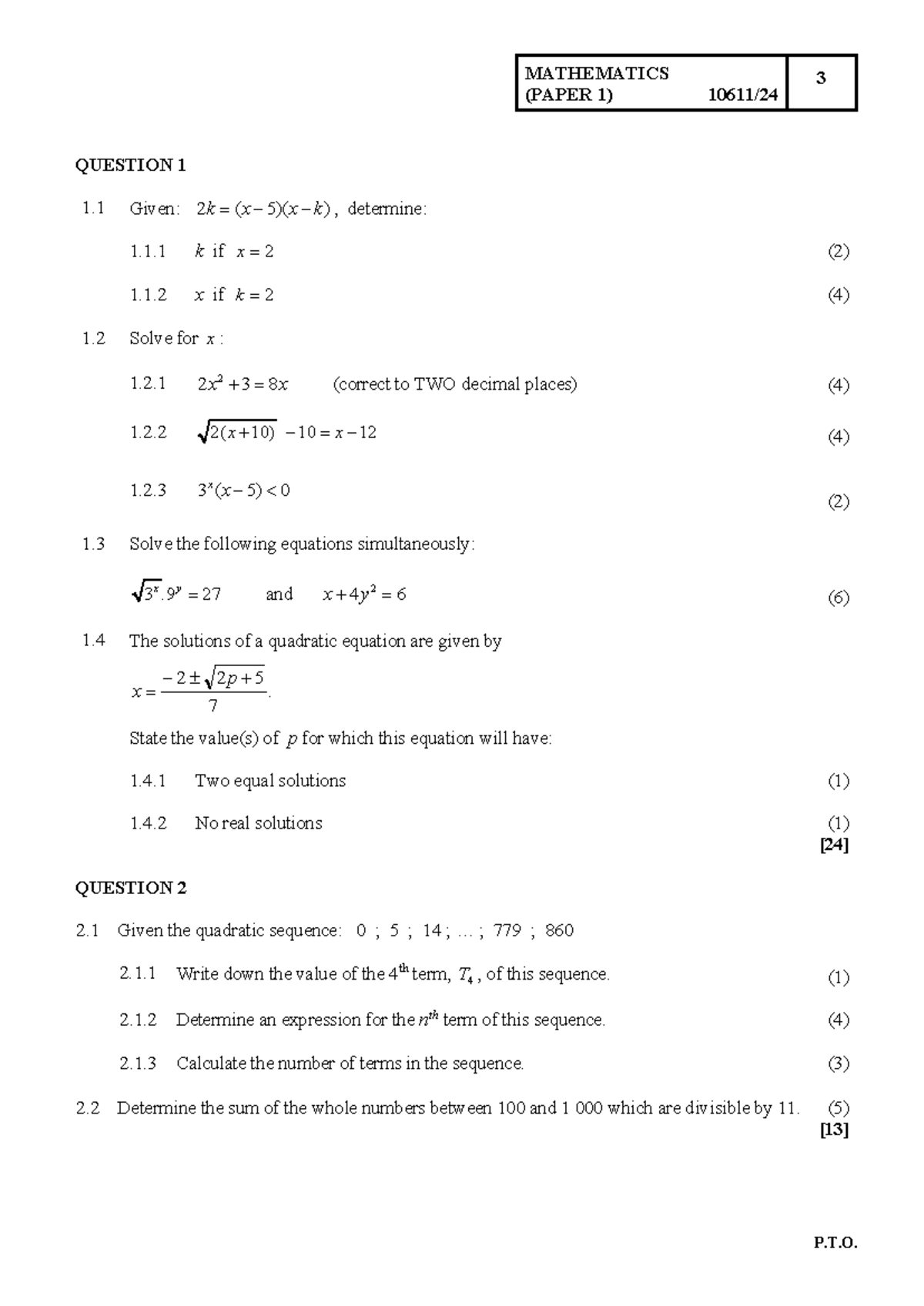 Gauteng Mathematics P1 Eng x5 Preliminary Exam Questions 2024 - Studocu