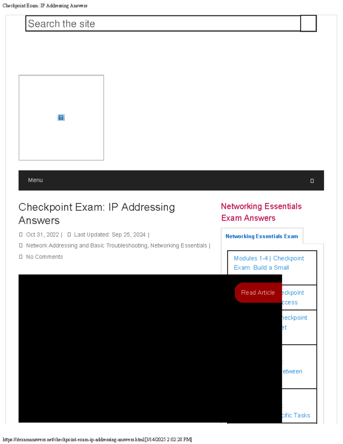 Networking Essentials Checkpoint Exam: Communication Between Networks Answers - Studocu